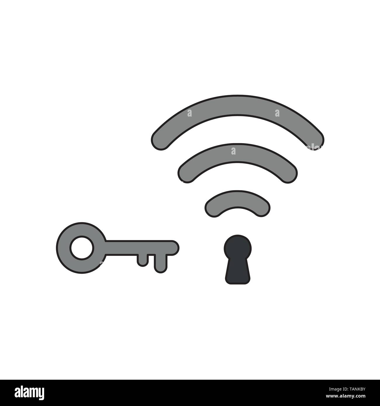 Vector icon concept of wireless wifi symbol with keyhole and key. Black ...
