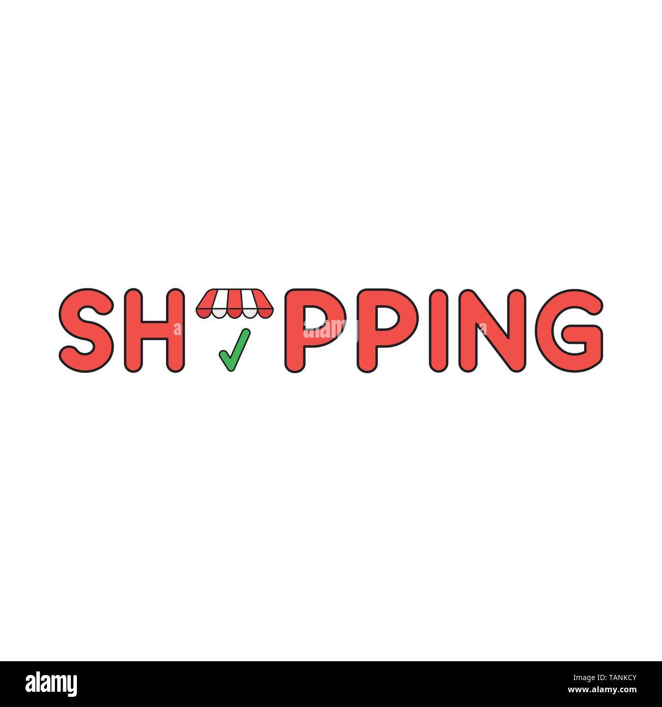 Vector icon concept of shopping word with store awning and check mark ...
