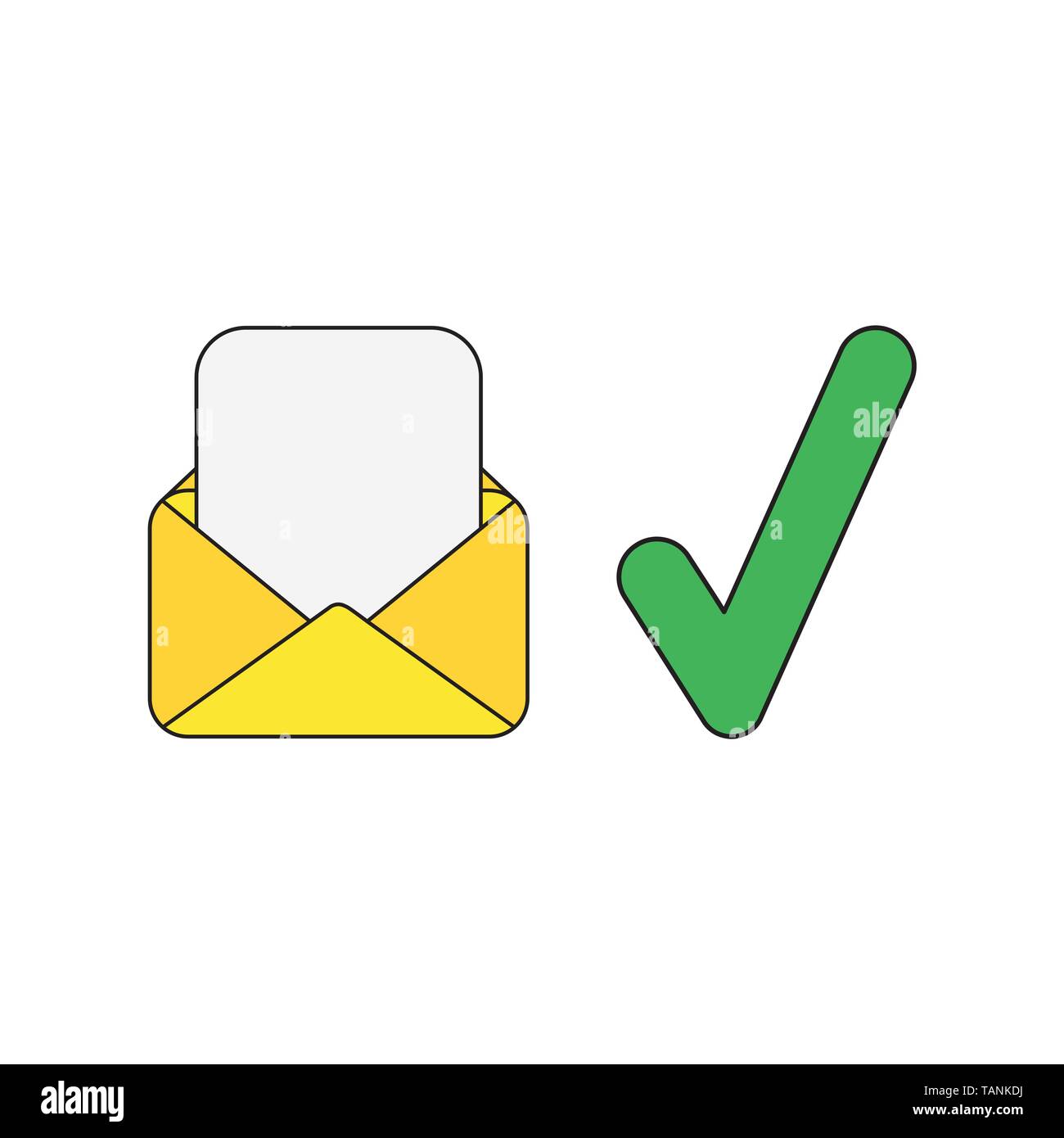 Vector icon concept of mail envelope and blank paper with check mark ...