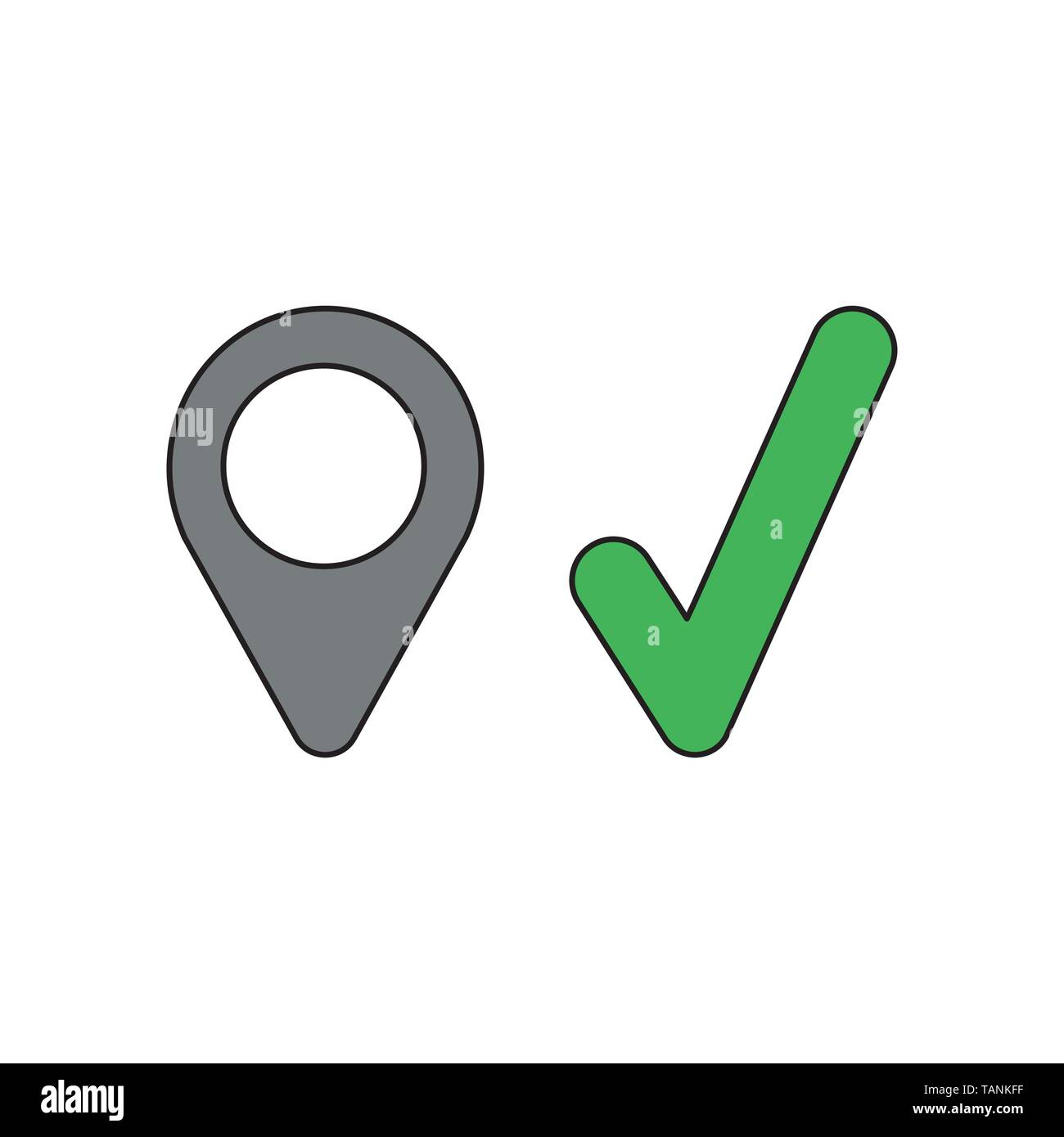 Vector icon concept of map pointer with check mark. Black outlines and colored Stock Vector ...