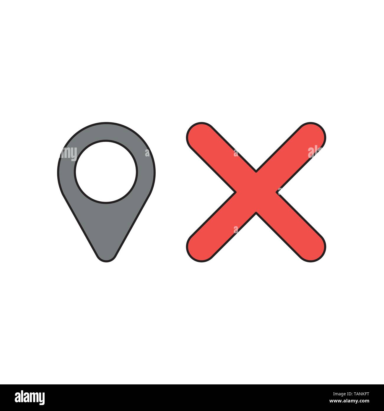 Vector icon concept of map pointer with x mark. Black outlines and ...