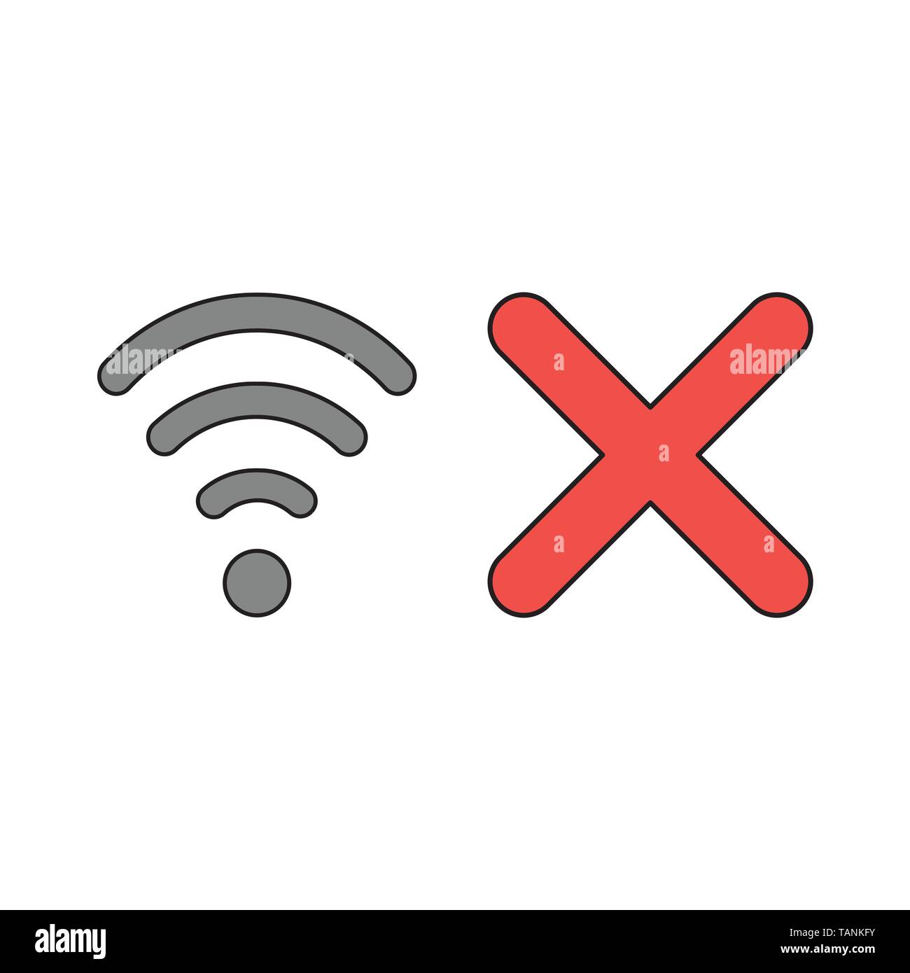 Vector icon concept of wireless wifi symbol with x mark. Black outlines ...