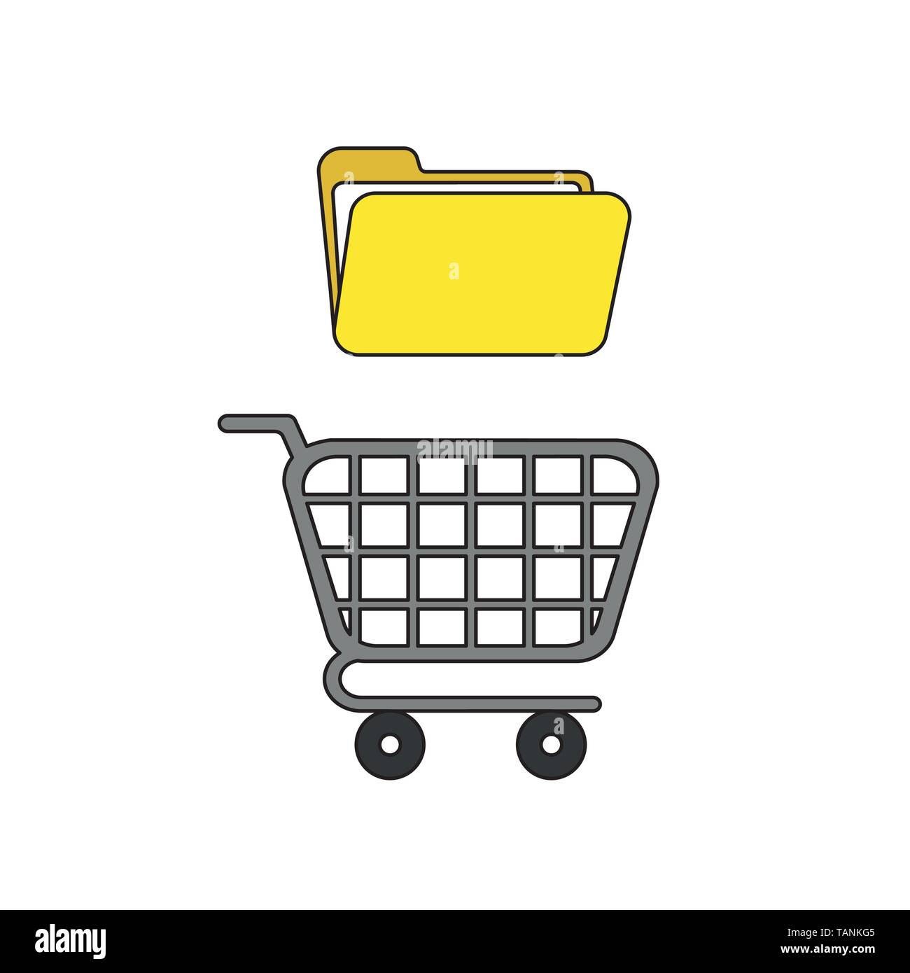 Vector icon concept of shopping cart with opened file folder. Black ...