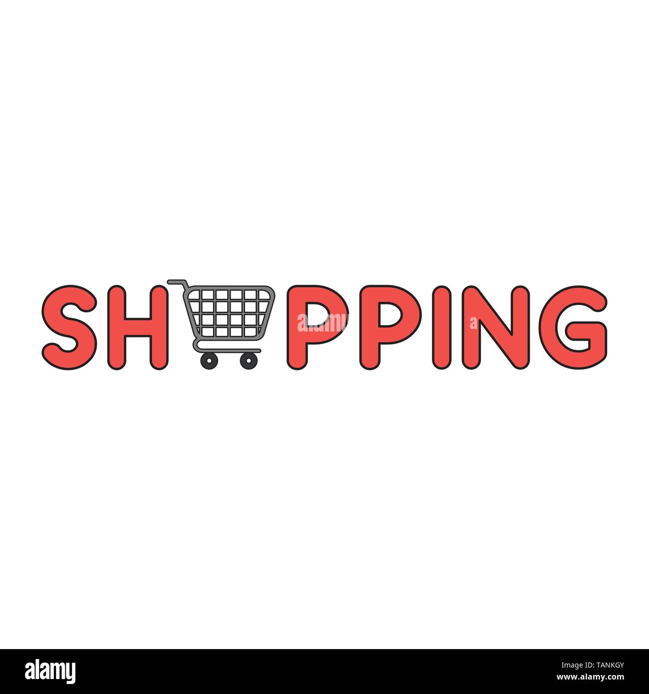 Vector icon concept of red shopping word with shopping cart. Black ...
