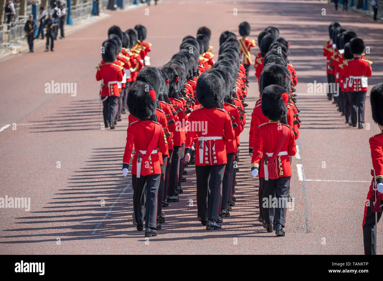 London, UK, Coldstream Guards march along The Mall to The Major ...
