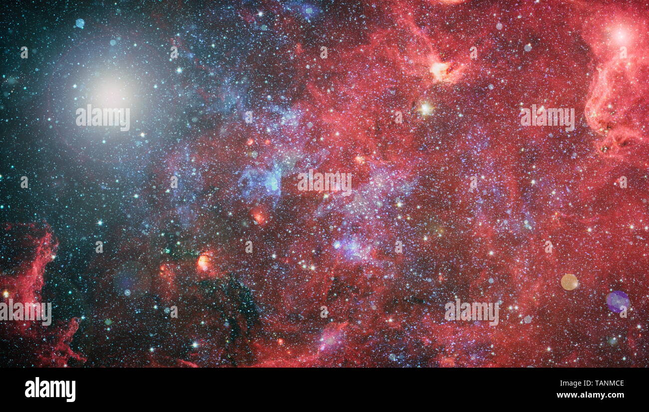 Star field and nebula in deep space many light years far from planet ...