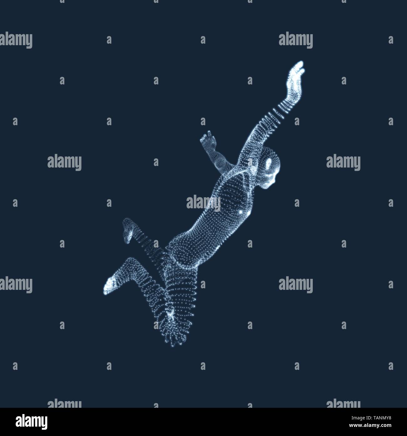 Man Falls Down from a Height. Man Fall on a Jump. 3D Model of Man ...