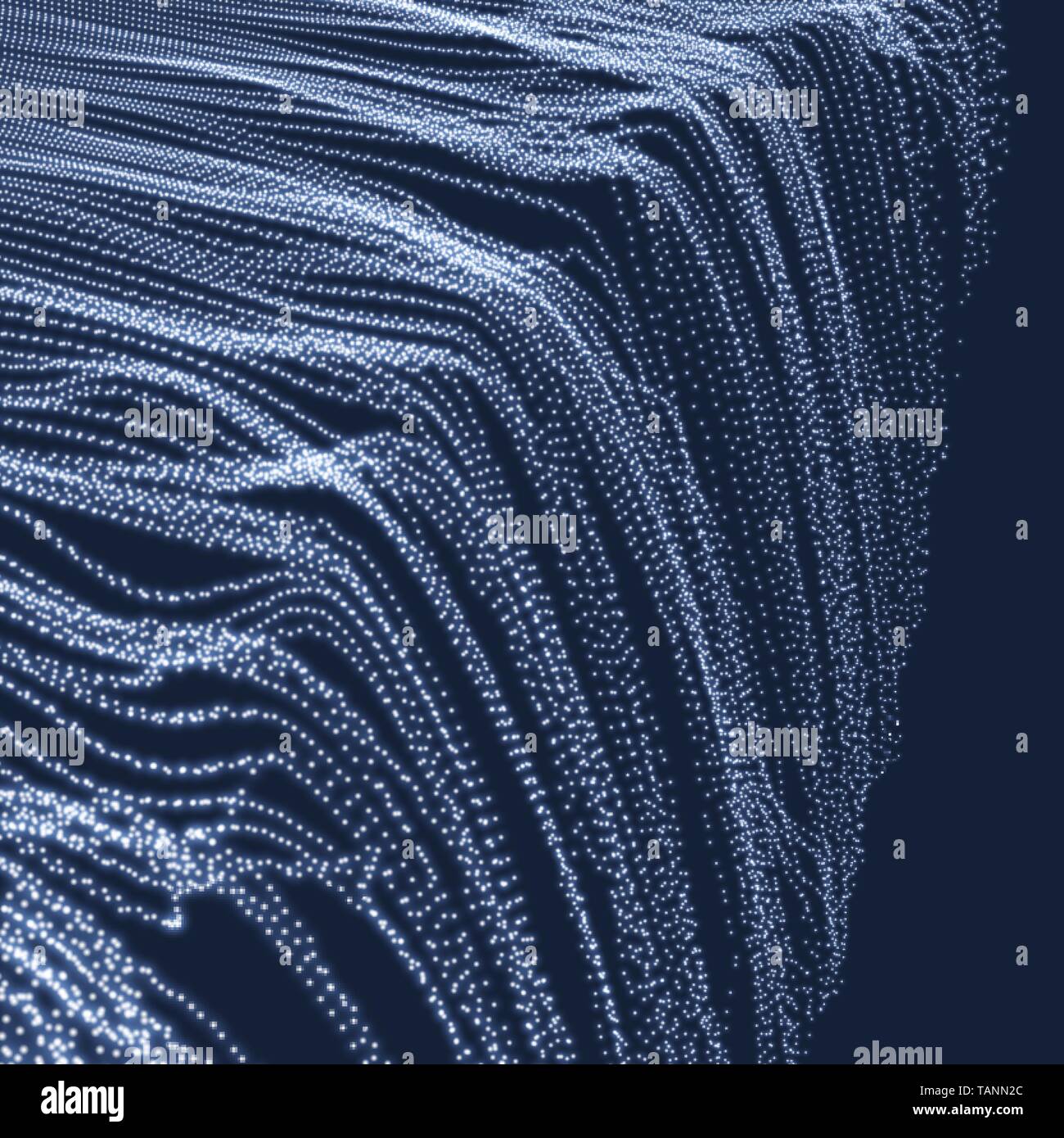 Array with Dynamic Emitted Particles. 3D Technology Style. A Glowing Grid. Abstract Background ...