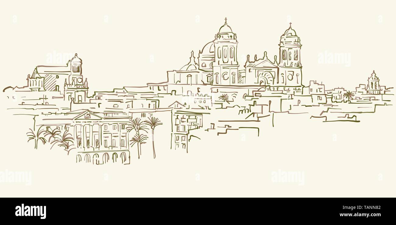 Havanna Skyline drawing, brown colored version for Apps, Print or web ...