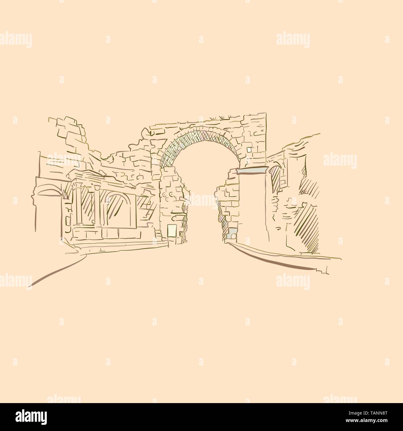 Ancient Gate, drawing, brown colored version for Apps, Print or web ...