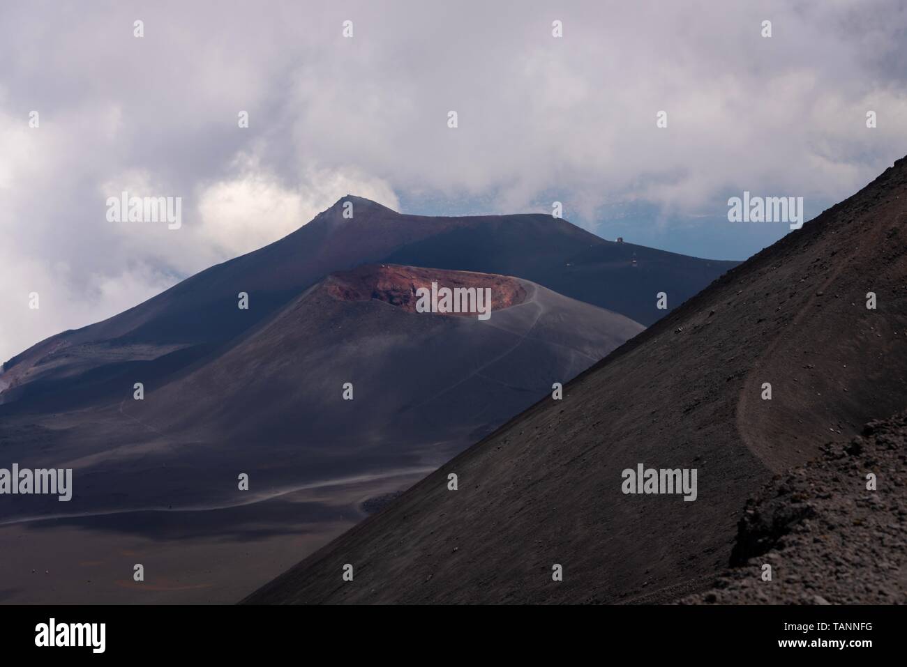View of the craters on the top of Mount Etna, the highest active ...