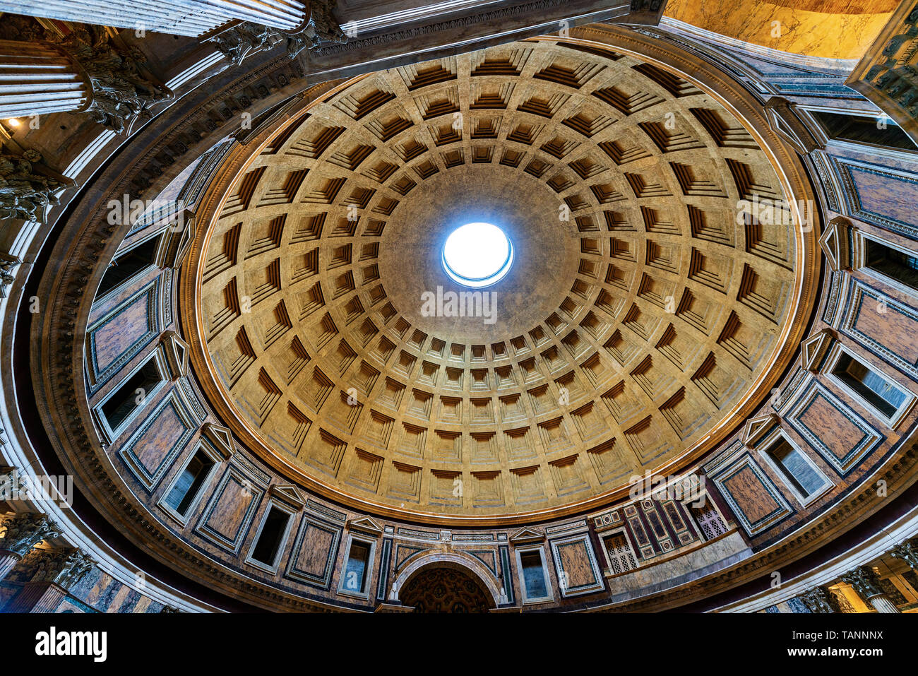 Pantheon Rome, interior detail of the marble dome. Ancient Roman temple ...