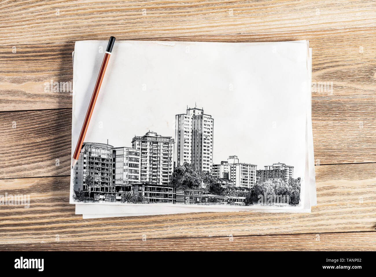 Modern city center pencil draw Stock Photo - Alamy