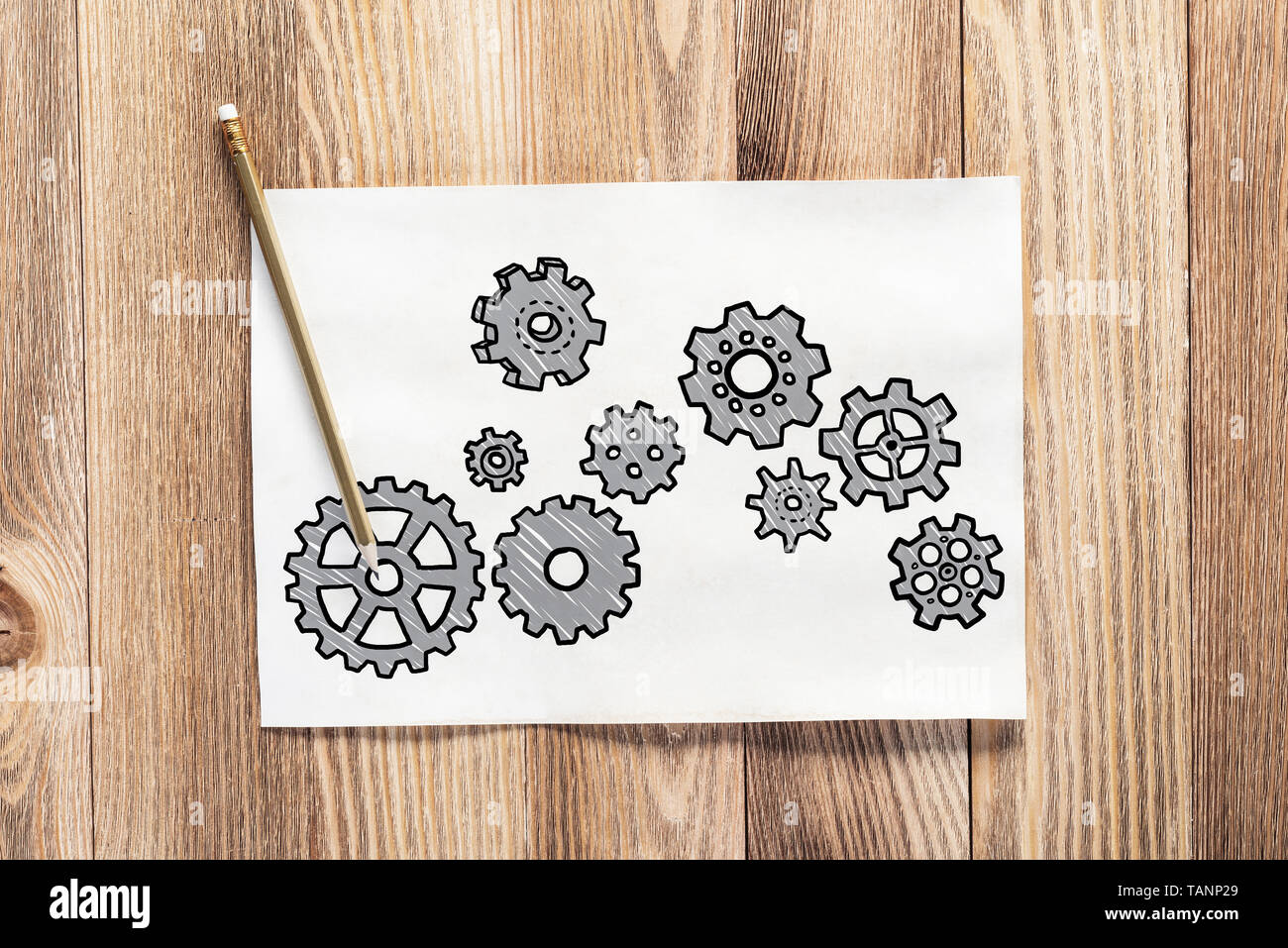 Gear wheels pencil hand drawn Stock Photo - Alamy