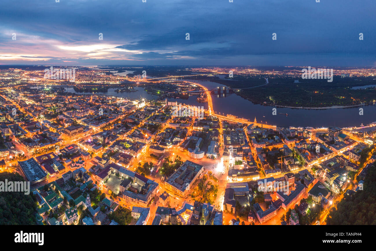 Night city of Kiev, Ukraine. Panoramic aerial view Stock Photo - Alamy