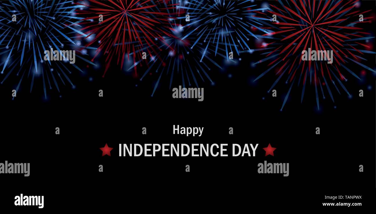 happy Independence Day usa firework in blue and red colors vector ...