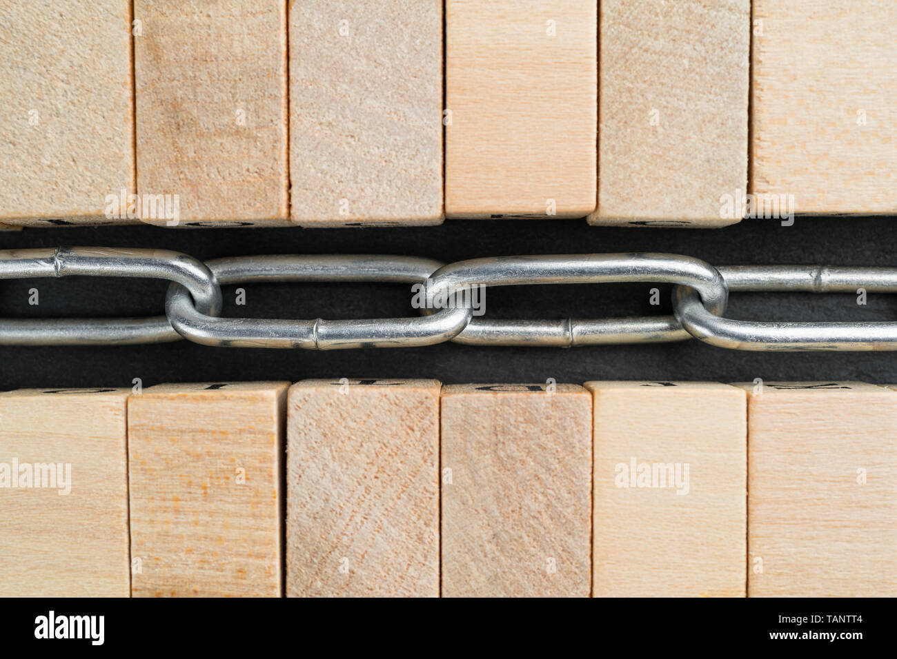 Wooden blocks and chain. Cryptocurrency blockchain abstract concept ...