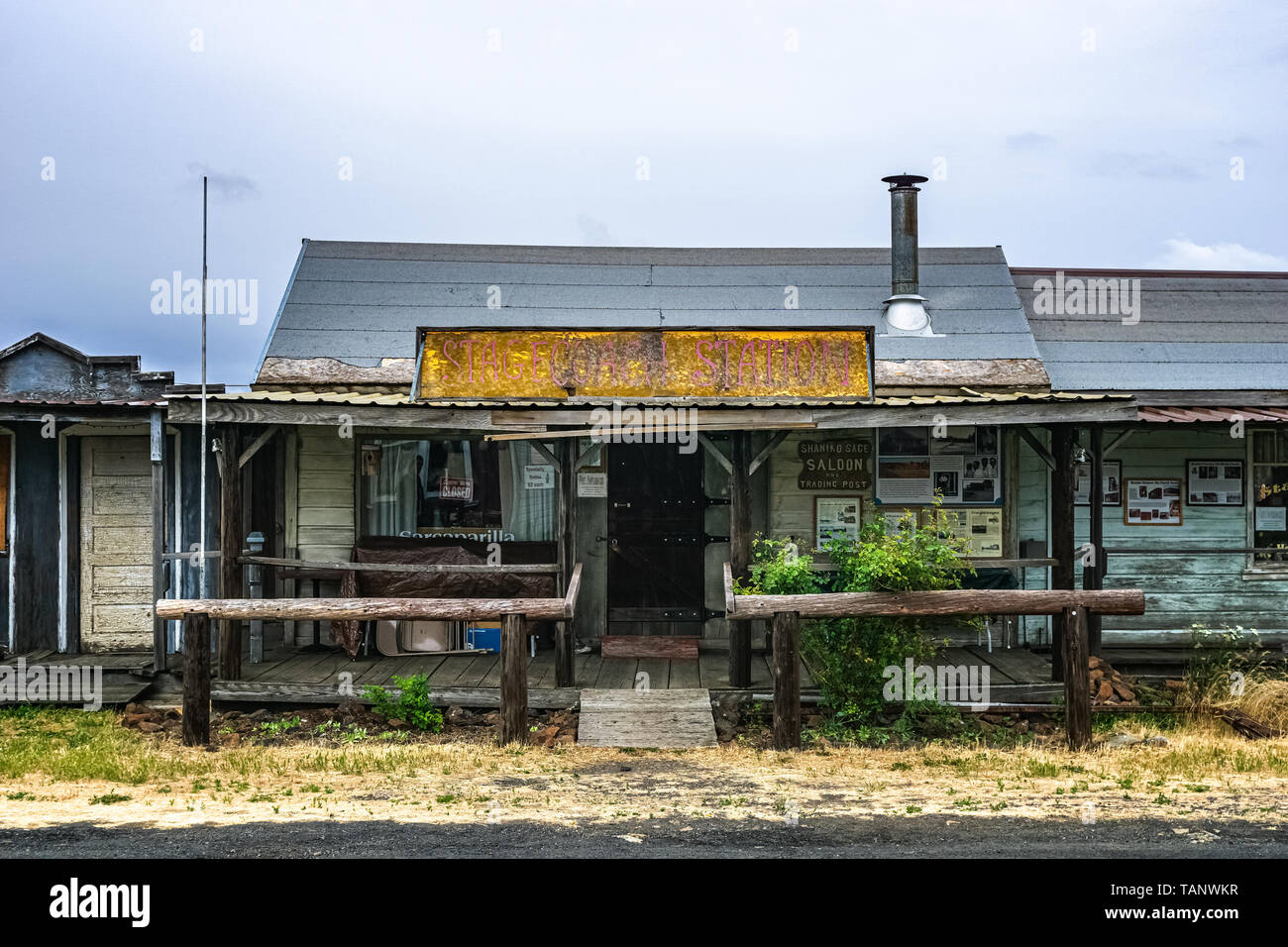 Stagecoach station and saloon historic wooden building in Shaniko ghost ...