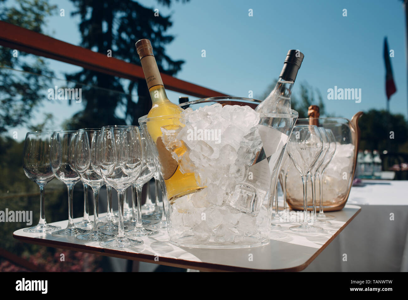 Alcohol bar catering outdoor concept. Liquor and wine Stock Photo - Alamy