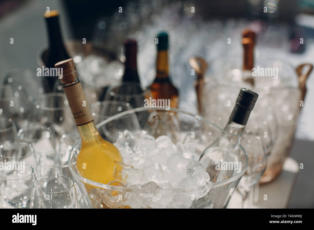 Alcohol bar catering outdoor concept. Liquor and wine Stock Photo - Alamy