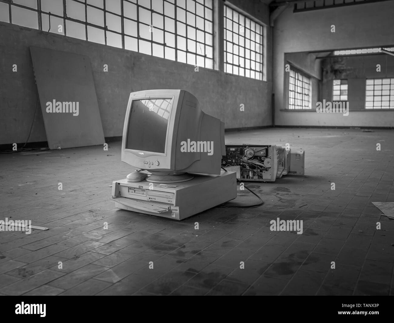 Italy - May 2019: Old generation computer destroyed and abandoned in an ...