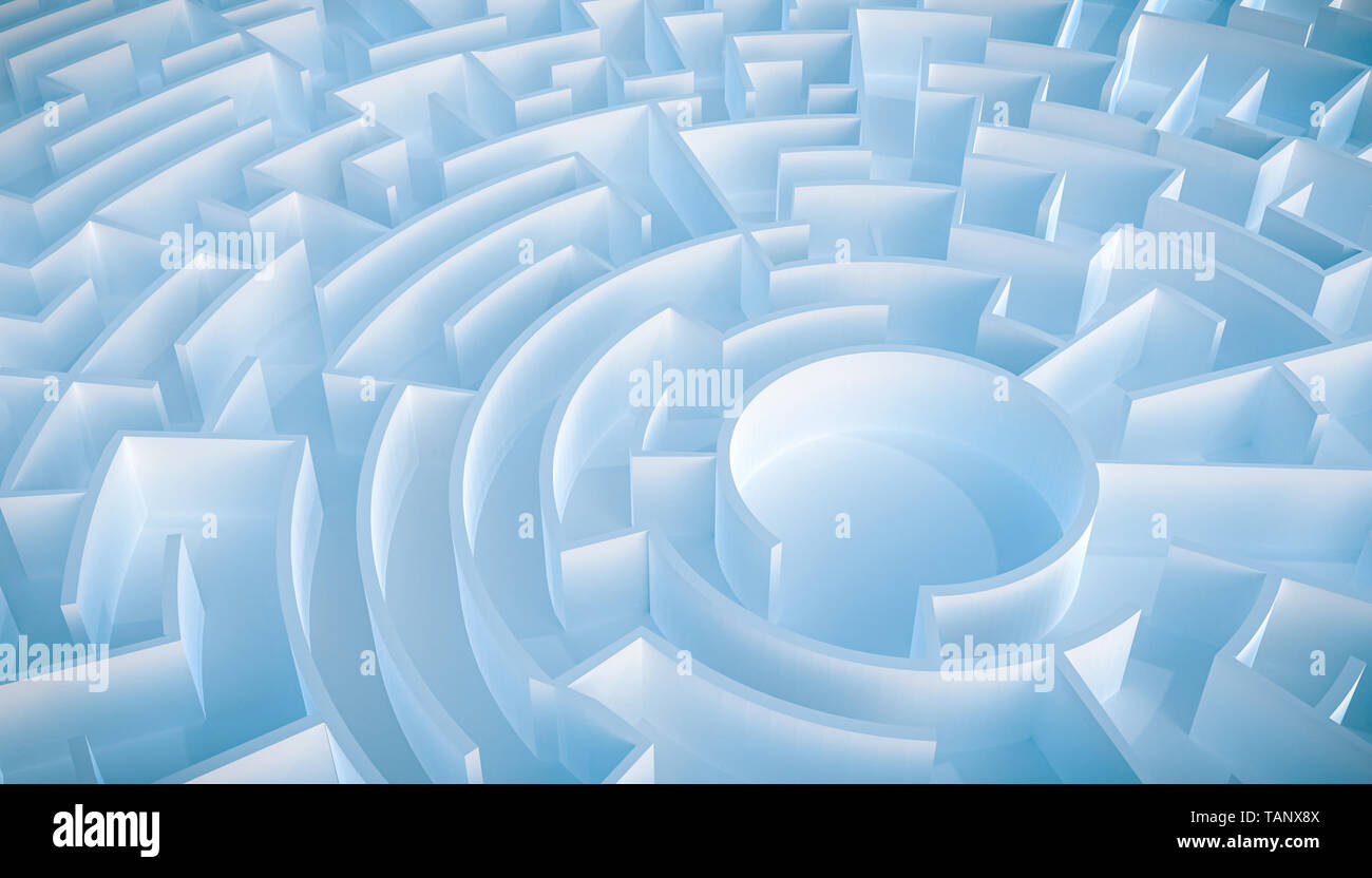 Circular empty maze or labyrinth aerial view. 3d render illustration ...