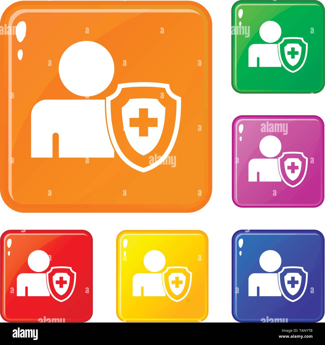 Person and medical cross protection shield icons set vector color Stock ...