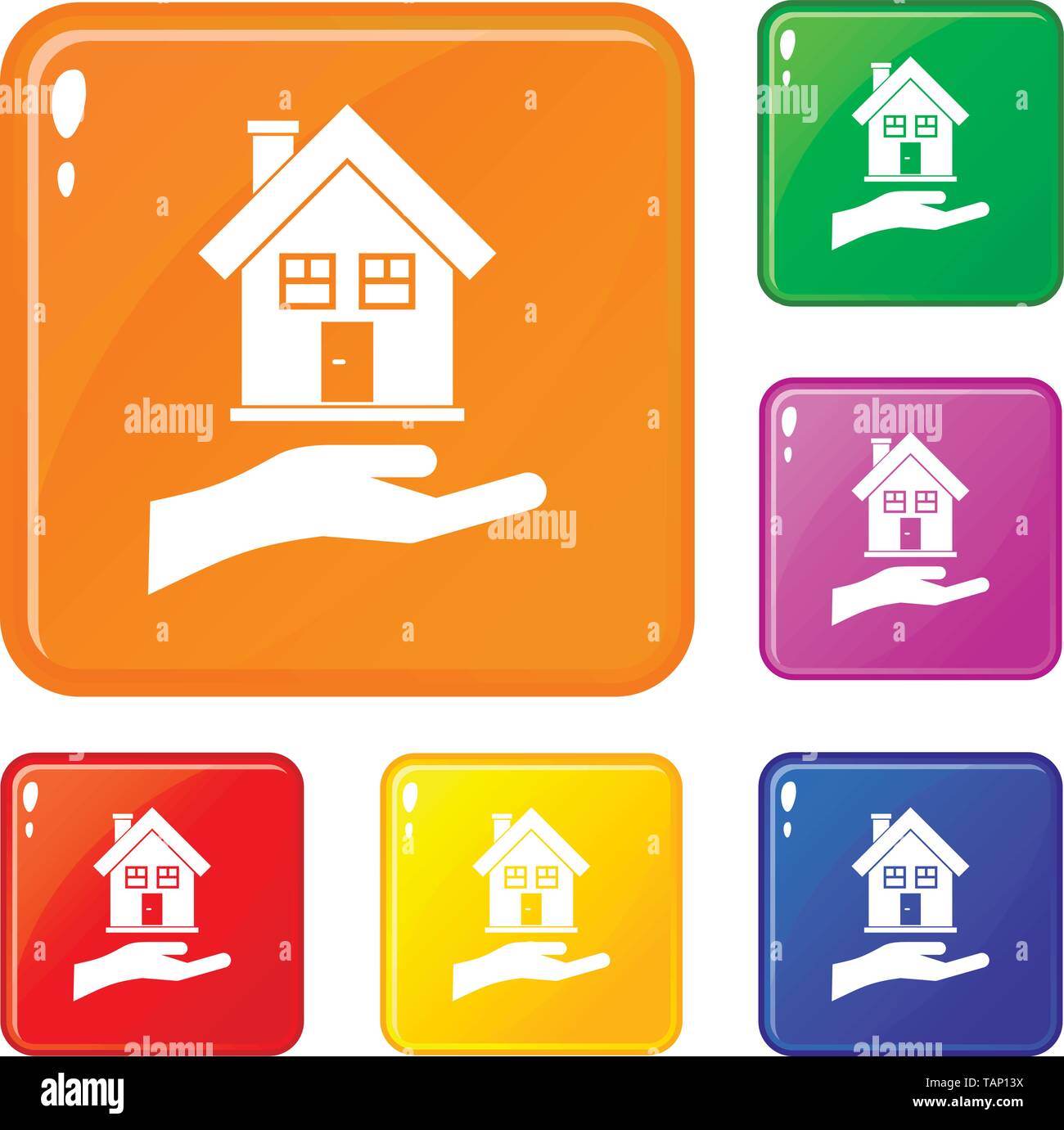 Hand holding house icons set vector color Stock Vector Image & Art - Alamy