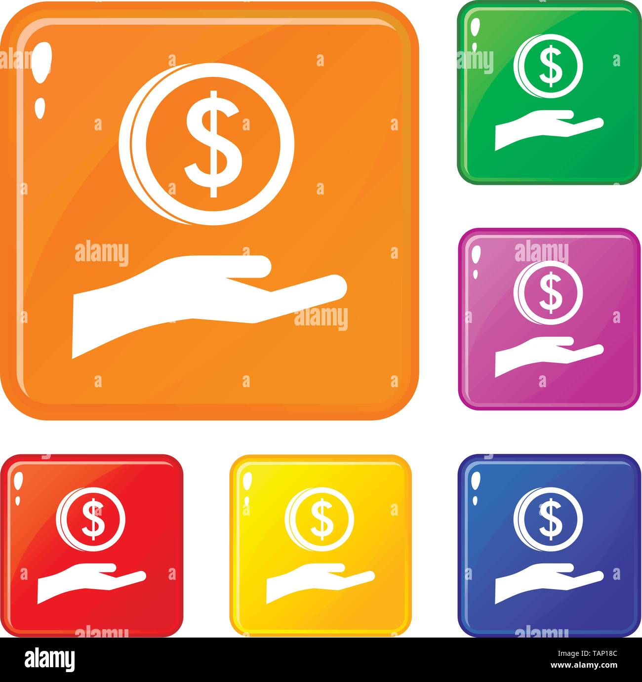 Hand and dollar coin icons set vector color Stock Vector Image & Art ...