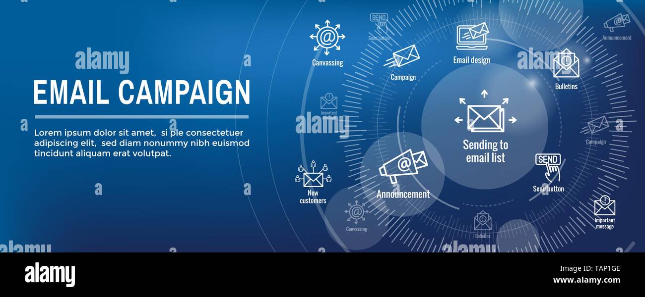 Email marketing campaigns icon set & web header banner Stock Vector ...