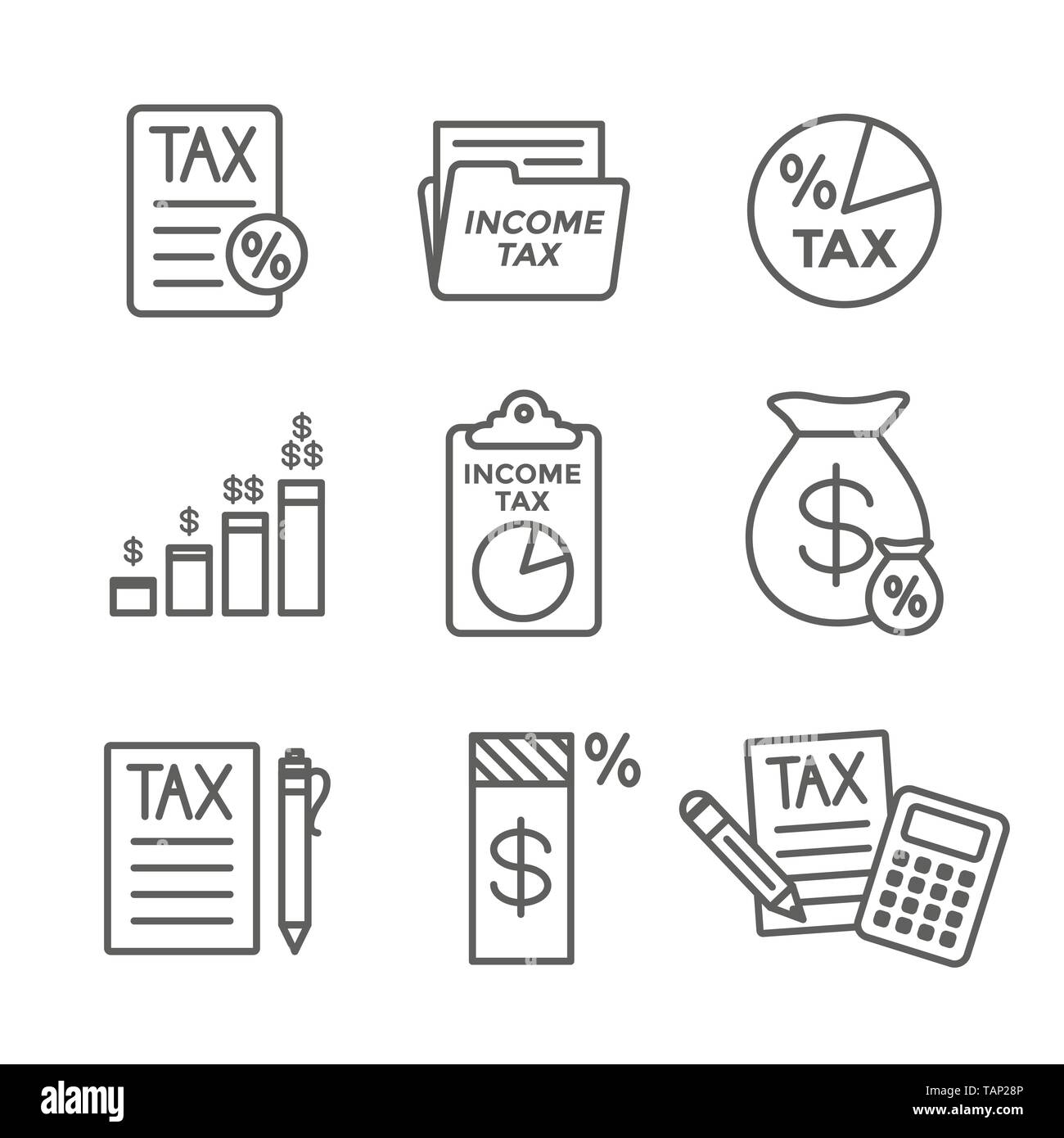 Tax concept w percentage paid, icon and income idea. Flat vector ...