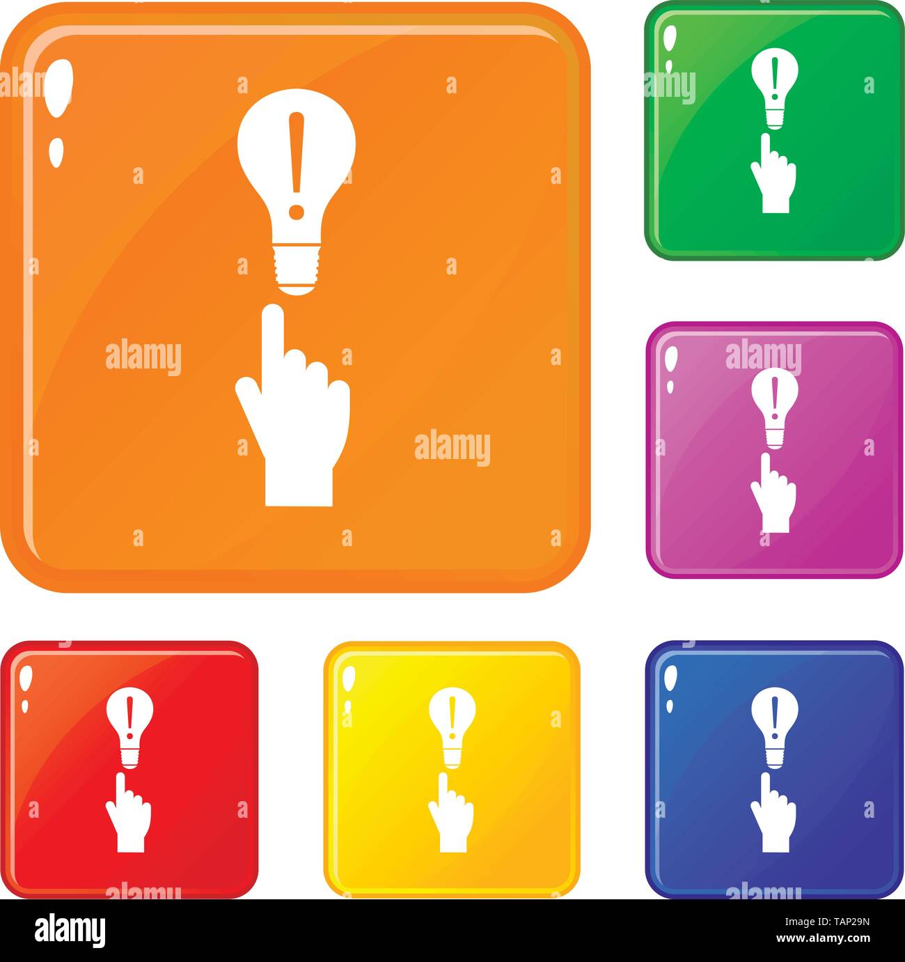 A finger pointer and light bulb icons set vector color Stock Vector ...
