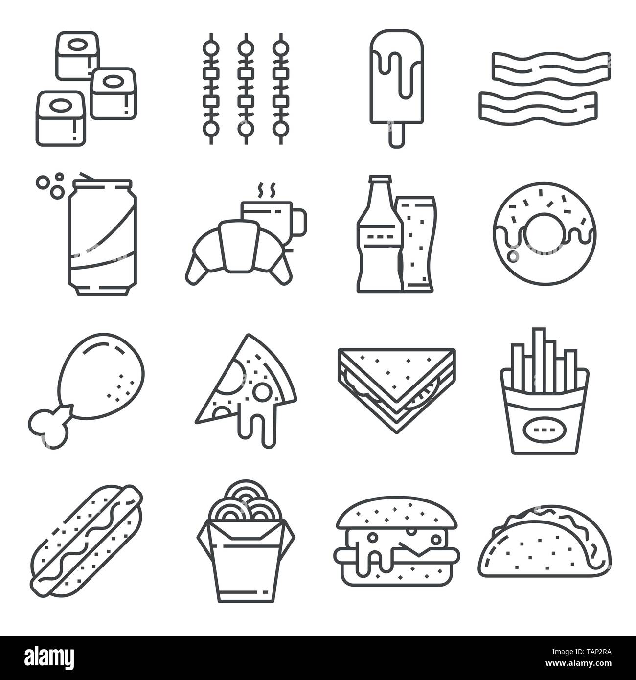 Set of Fast Food Vector Line Icons. Contains such Icons as Pizza, Tacos ...