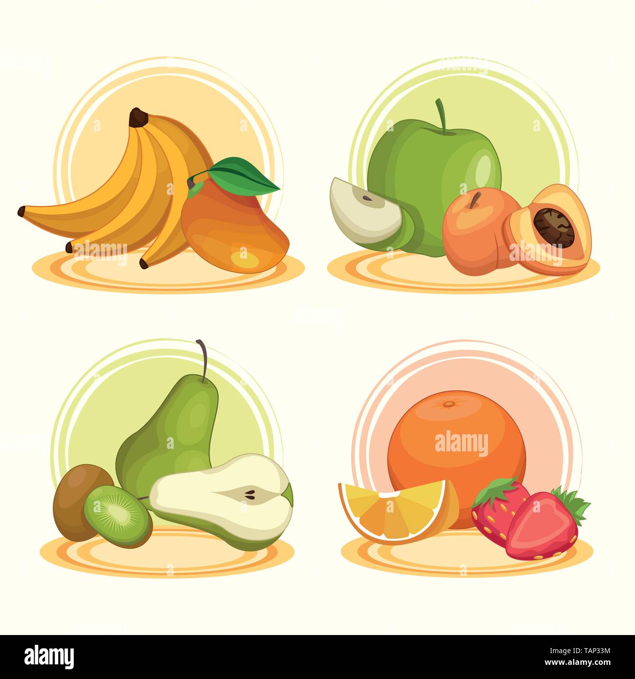 Delicious fruits set of cartoons Stock Vector Image & Art - Alamy
