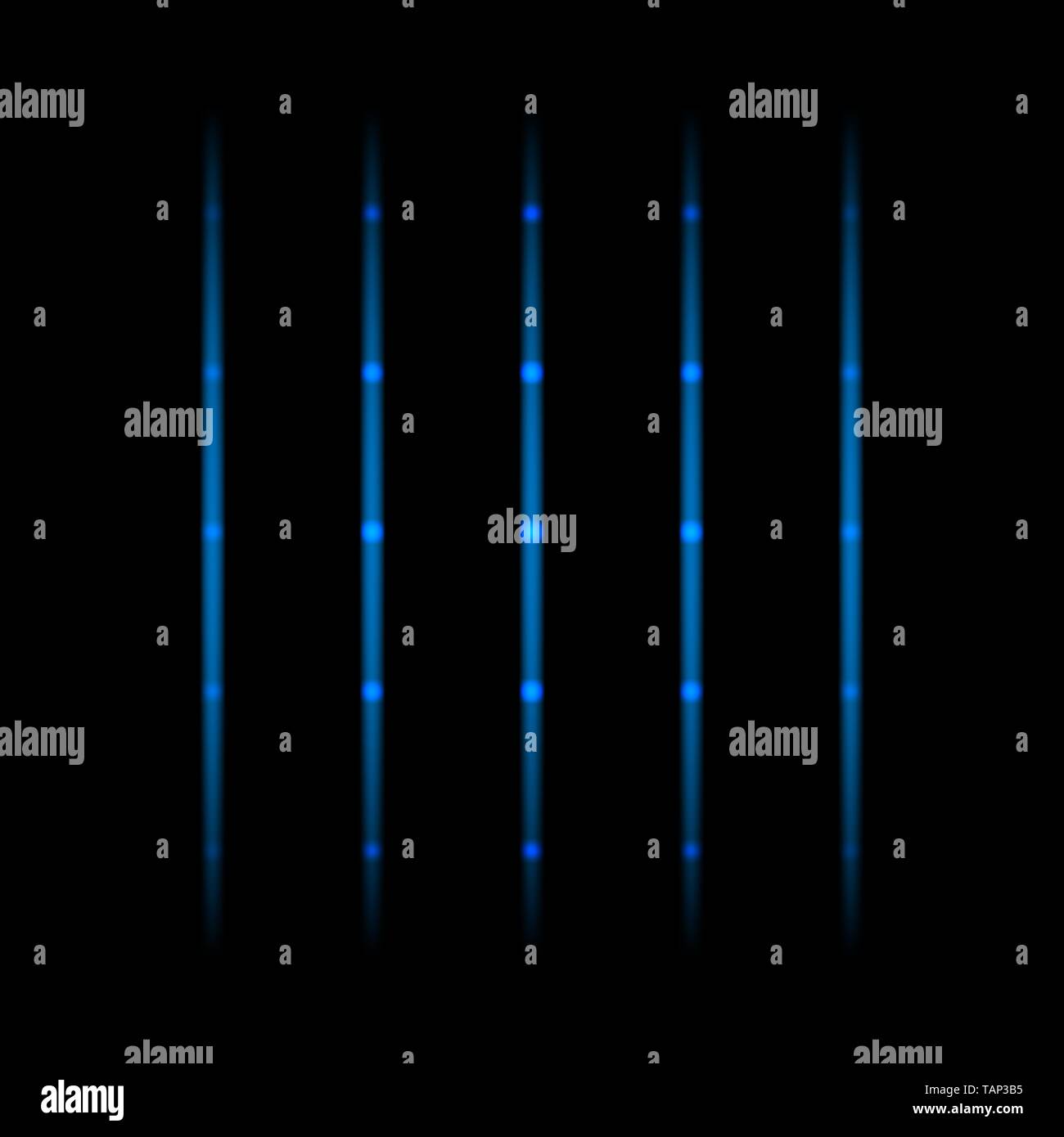 3d blue fading neon light elements, vertical lines and dots on black ...