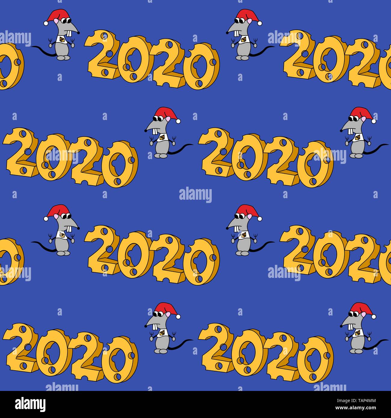 2020 in cheese shape with hungry character. Year of the rat . Seamless ...