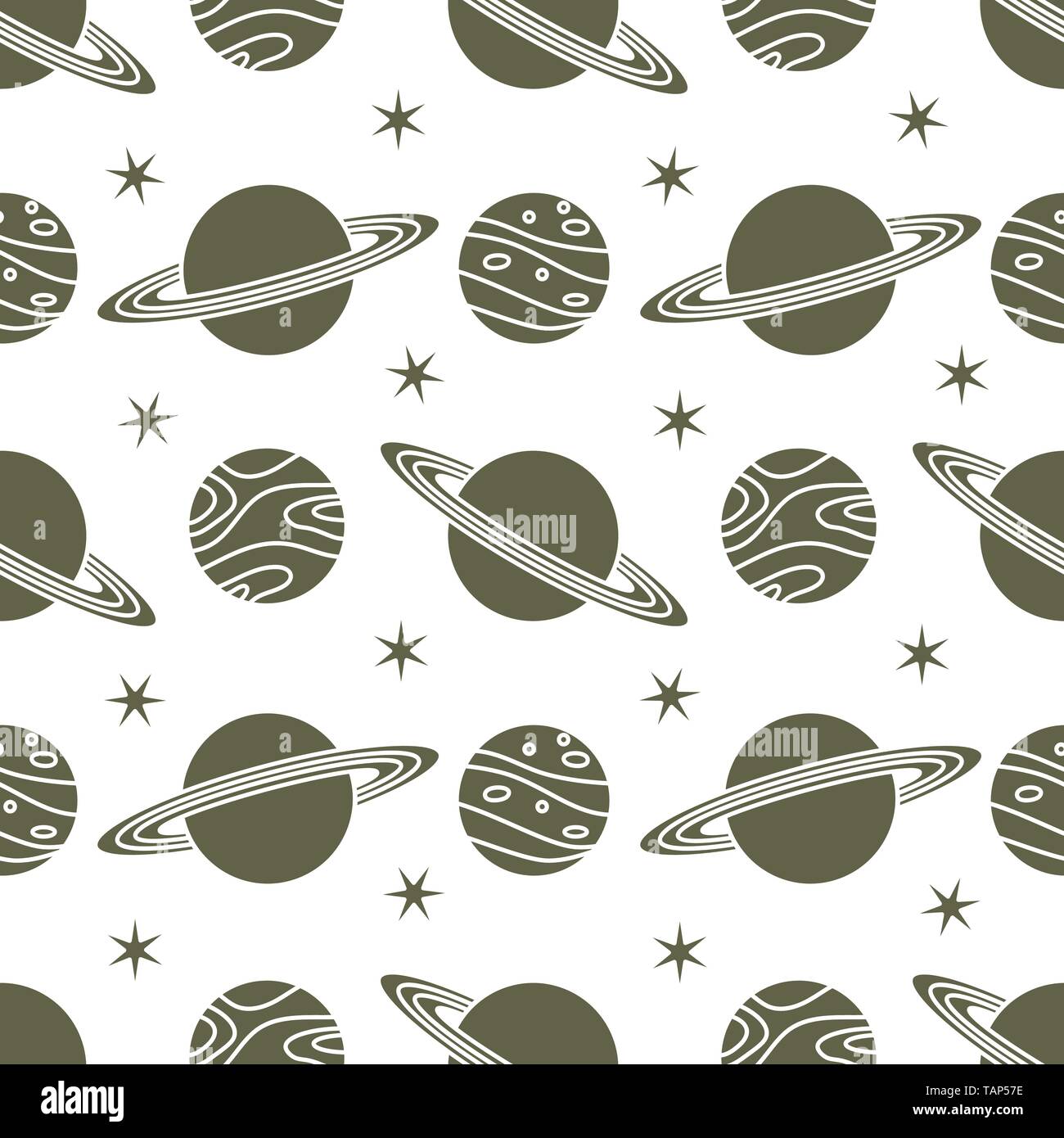 Seamless vector pattern with planets, Saturn, stars. Space exploration ...