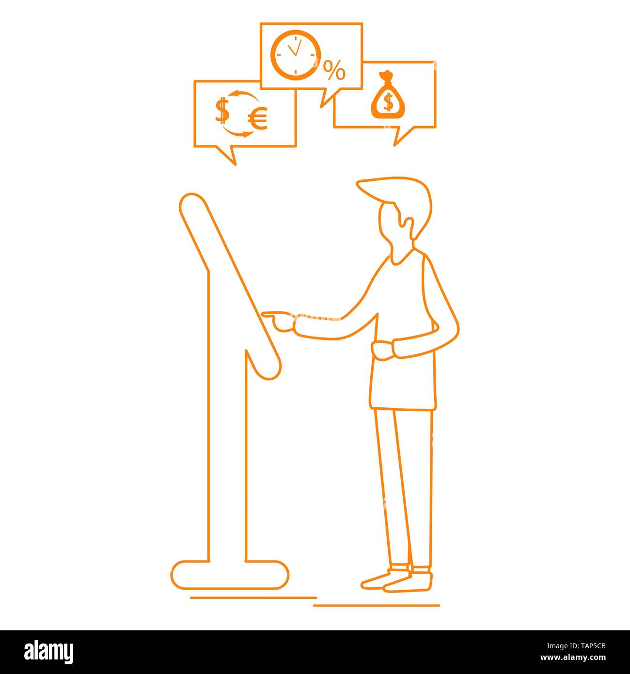 Vector illustration with man chooses bank transaction at the terminal ...