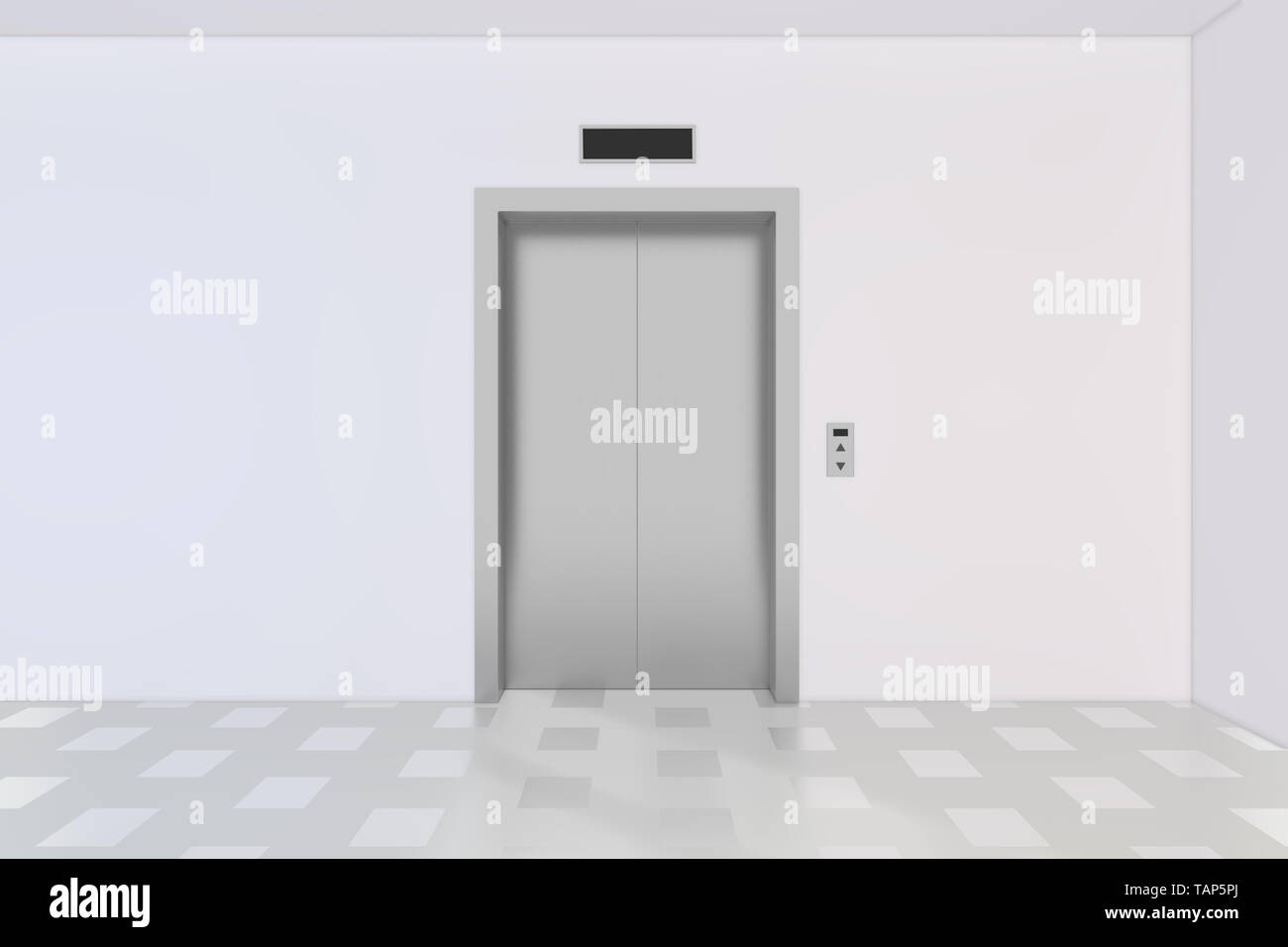 Closed chrome metal office building elevator doors Stock Photo - Alamy