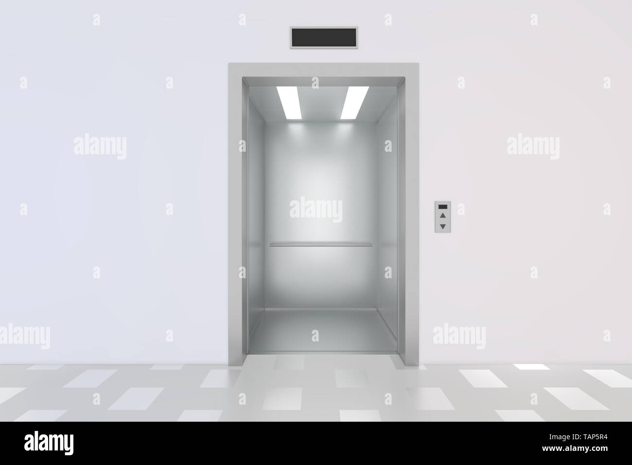 Empty elevator hall interior with waiting lift and grey walls. 3d ...