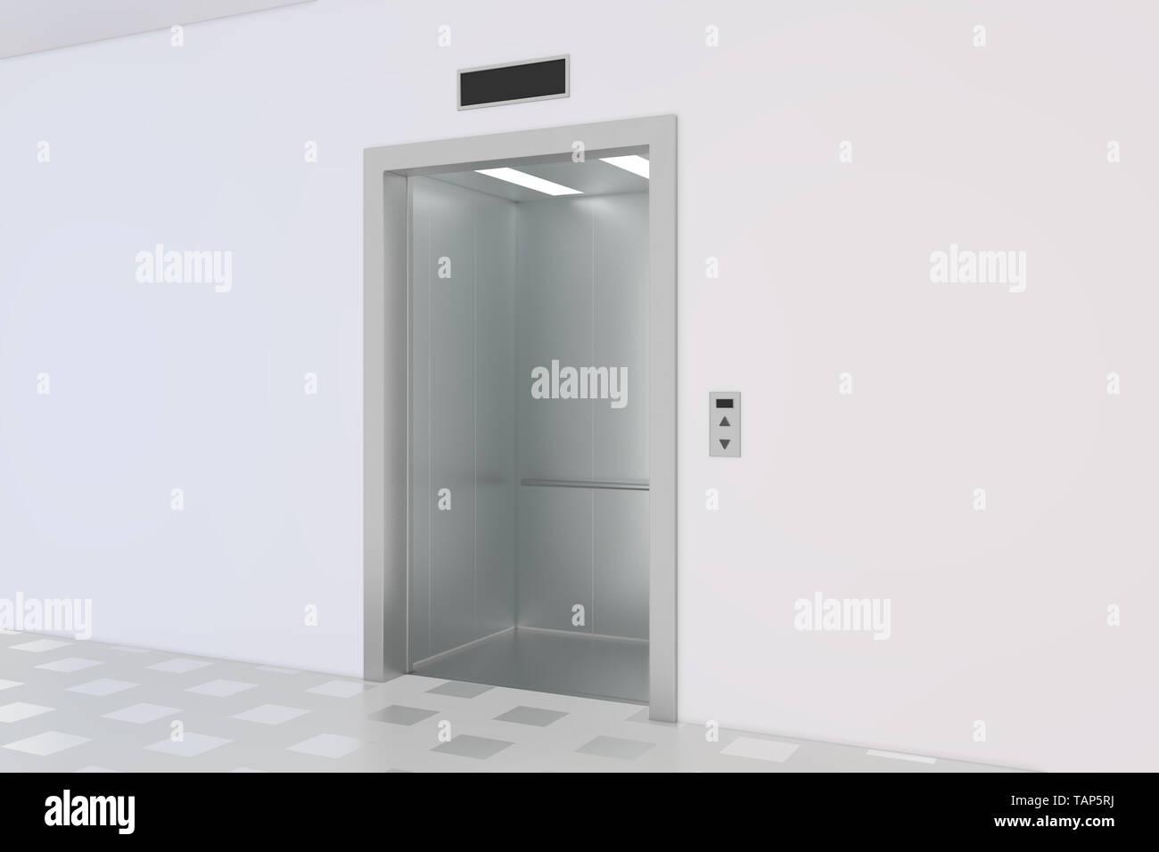 Empty elevator hall interior with waiting lift and grey walls. 3d ...