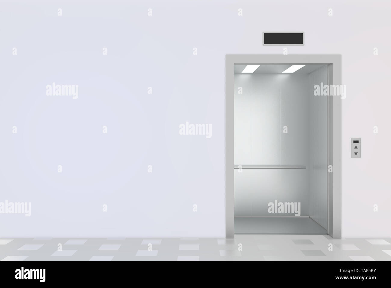 An empty modern elevator or lift with metal doors that are open Stock ...