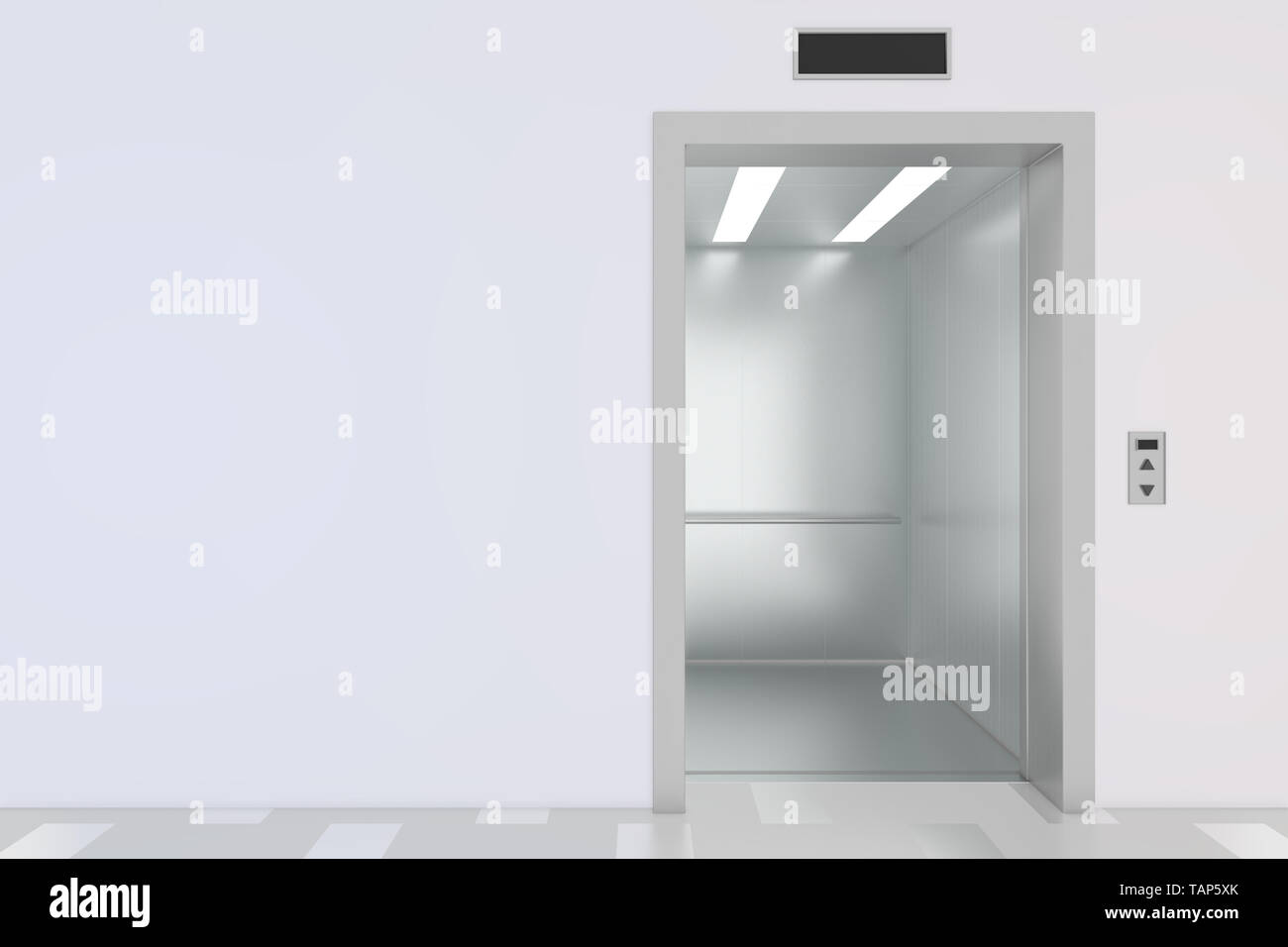Empty elevator hall interior with waiting lift and grey walls. 3d ...