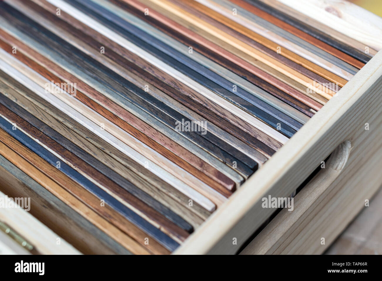 Samples of different kinds of wood in a box Stock Photo - Alamy
