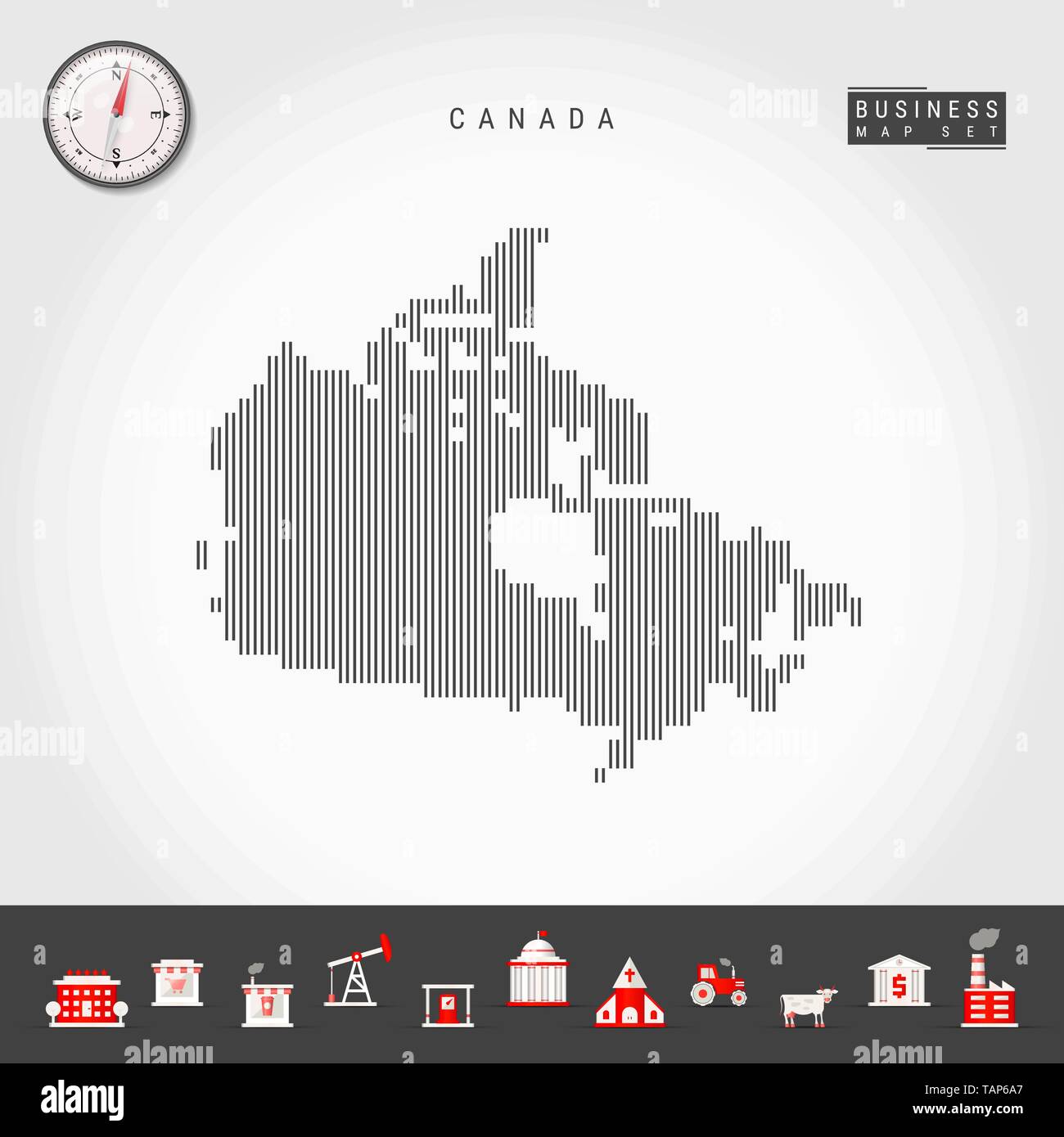 Vector Vertical Lines Pattern Map of Canada. Striped Simple Silhouette ...