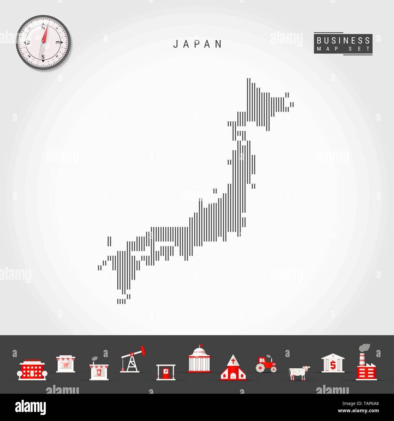 Vector Vertical Lines Pattern Map of Japan. Striped Simple Silhouette ...