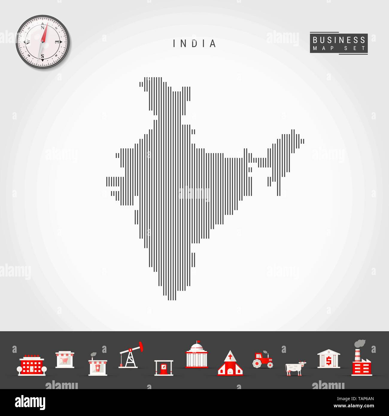 Vector Vertical Lines Pattern Map of India. Striped Simple Silhouette ...