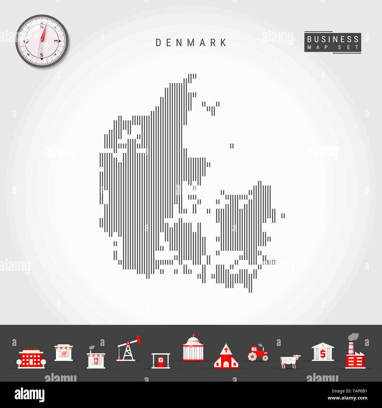Vector Vertical Lines Pattern Map of Denmark. Striped Simple Silhouette ...