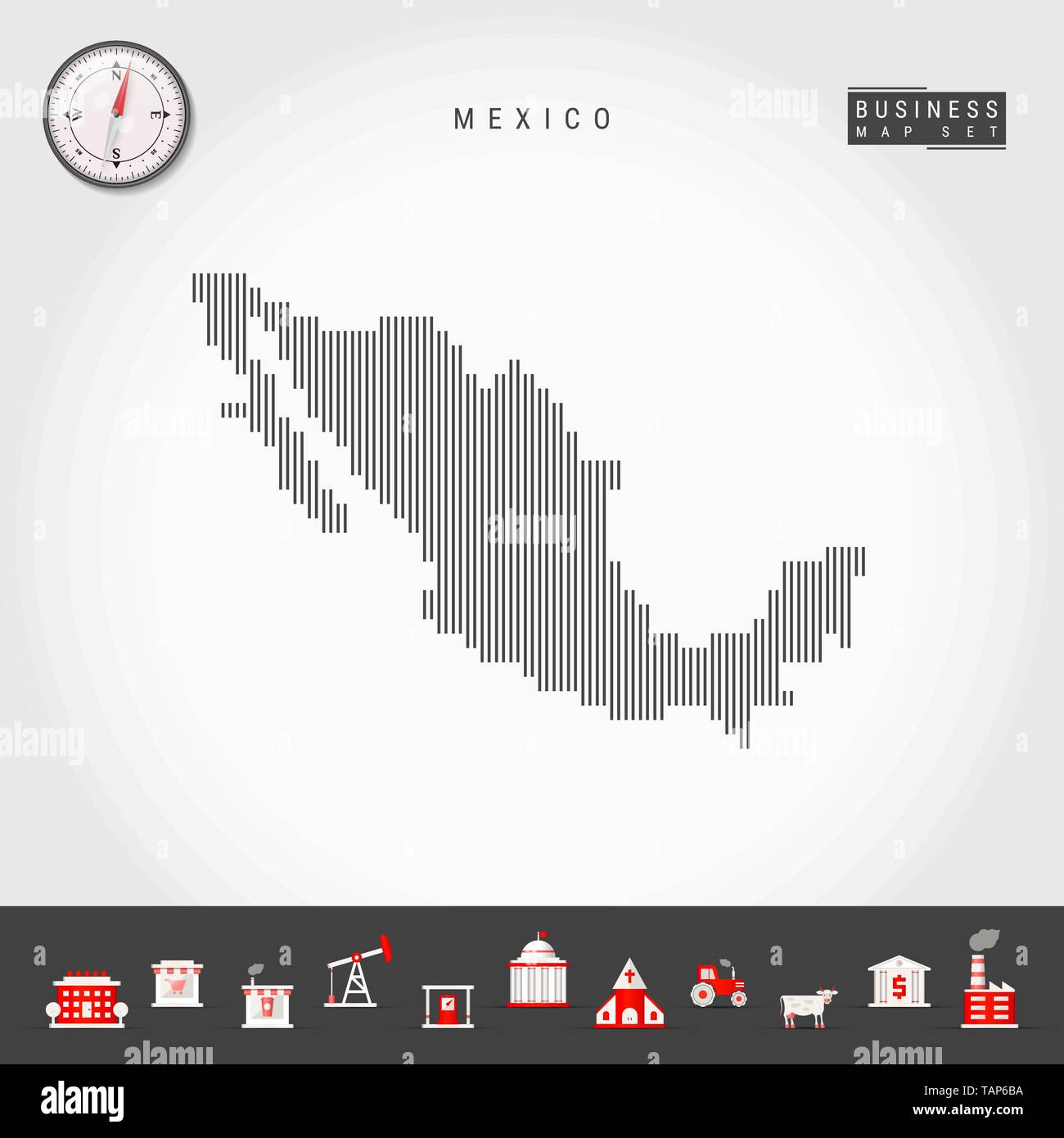 Vector Vertical Lines Pattern Map of Mexico. Striped Simple Silhouette ...