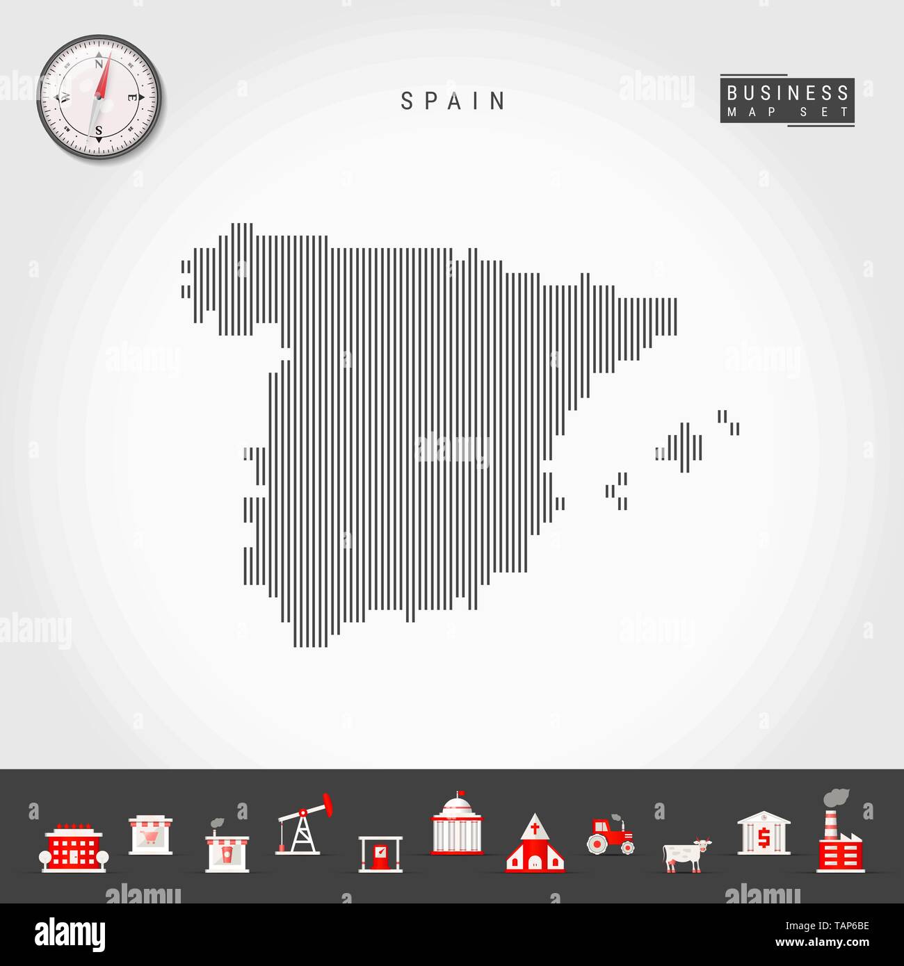 Vector Vertical Lines Pattern Map of Spain. Striped Simple Silhouette ...